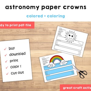 Astronomy Paper Crowns Sun Rainbow Moon Cloud Shooting Stars Printable ...
