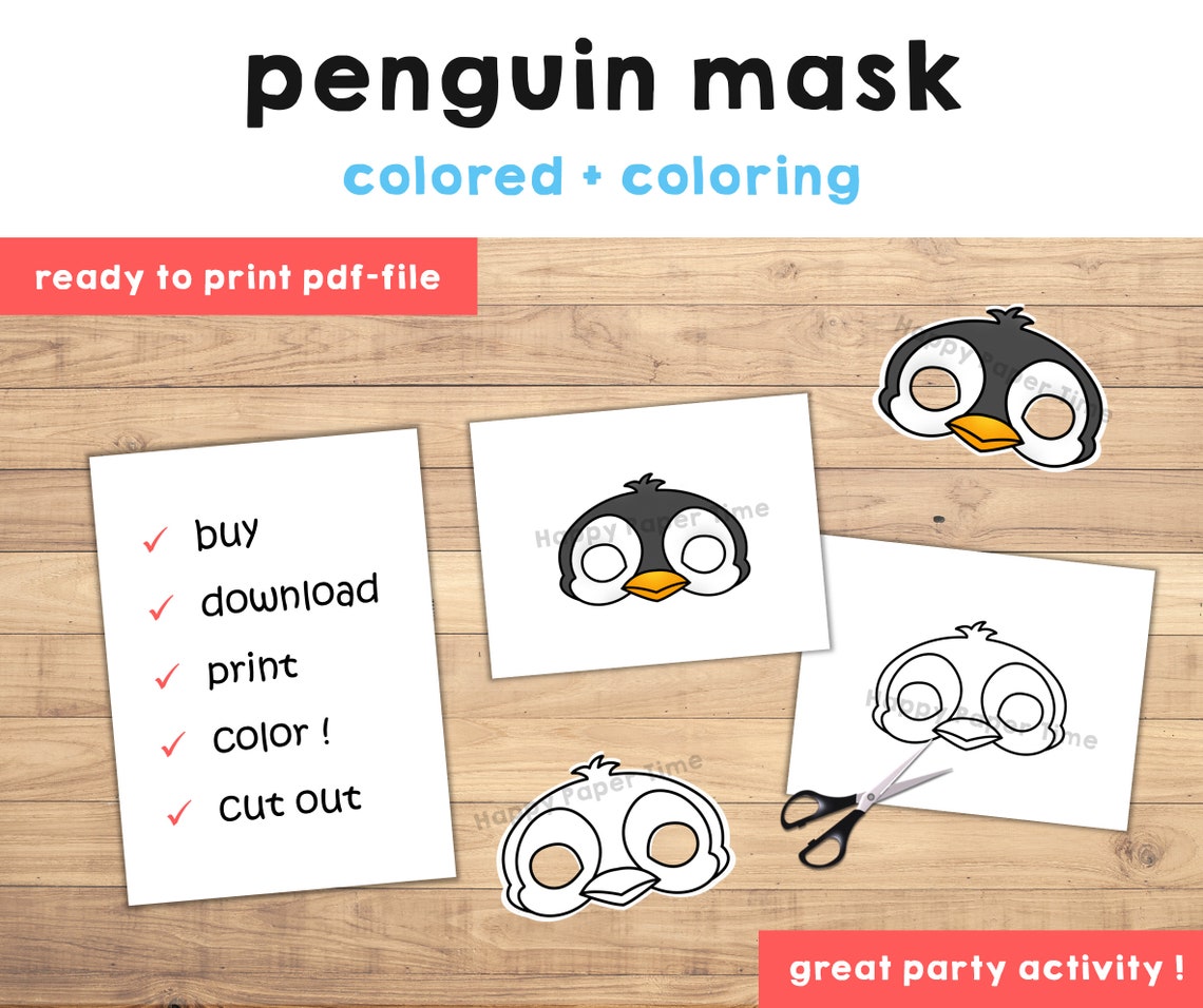 Penguin Mask Paper Craft Costume Diy Polar Animal Mask | Etsy