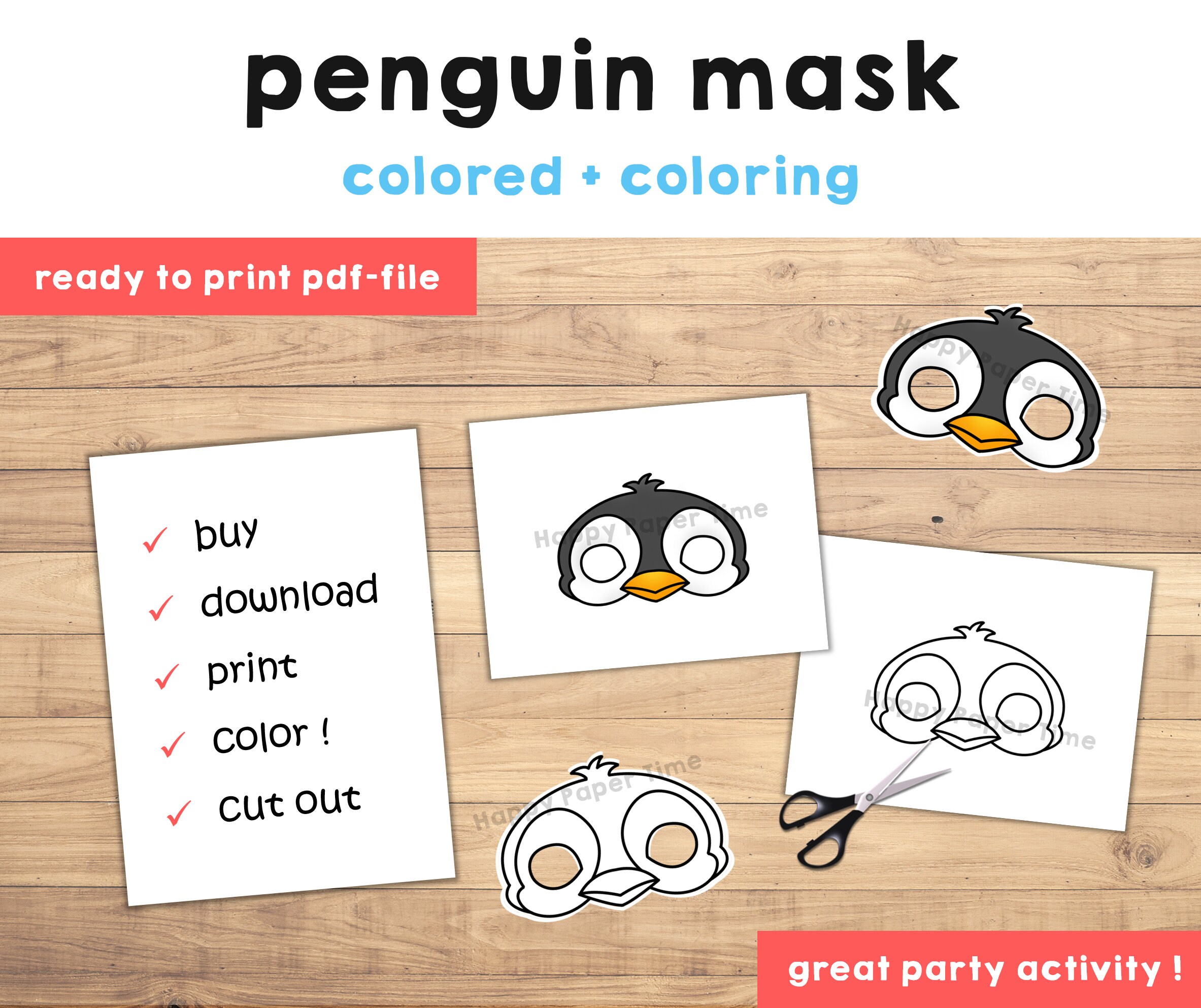 Penguin Mask Paper Craft Costume Diy Polar Animal Mask - Etsy