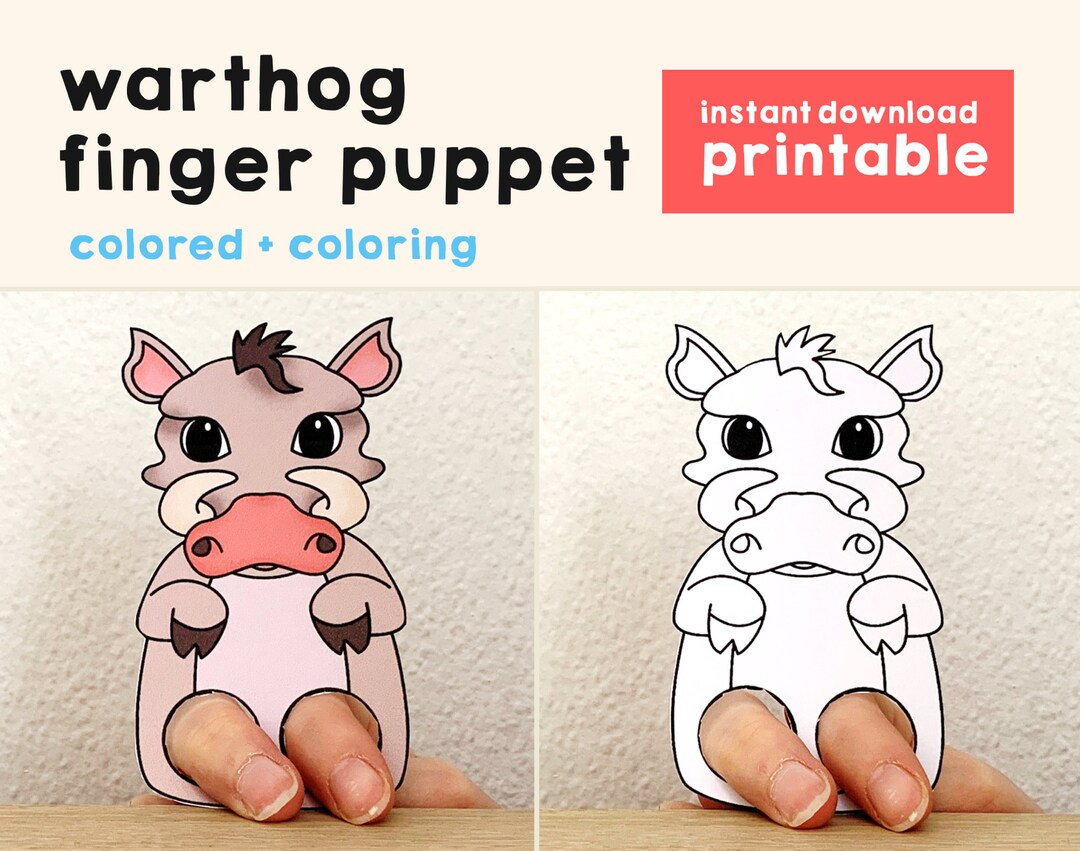Warthog Paper Craft Printable African Animal Finger Puppet - Etsy