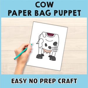 Cow Paper Bag Puppet Printable Farm Animal Craft Activity Cut Paste ...