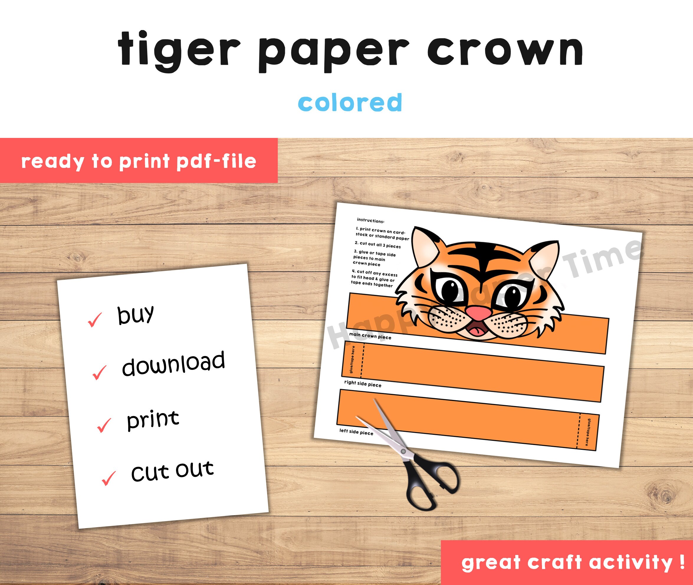 Tiger Paper Crown Party Printable Kids Craft Tiger Birthday - Etsy ...
