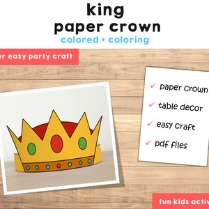 King Paper Crown Template Fantasy Medieval Party Headband Coloring ...