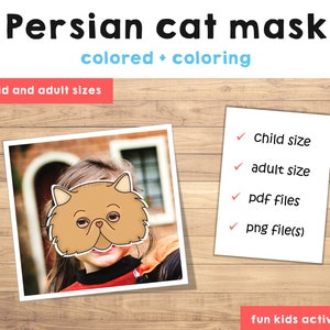 Persian Cat Mask Animal Mask Party Favor Printable Cat Kitten | Etsy