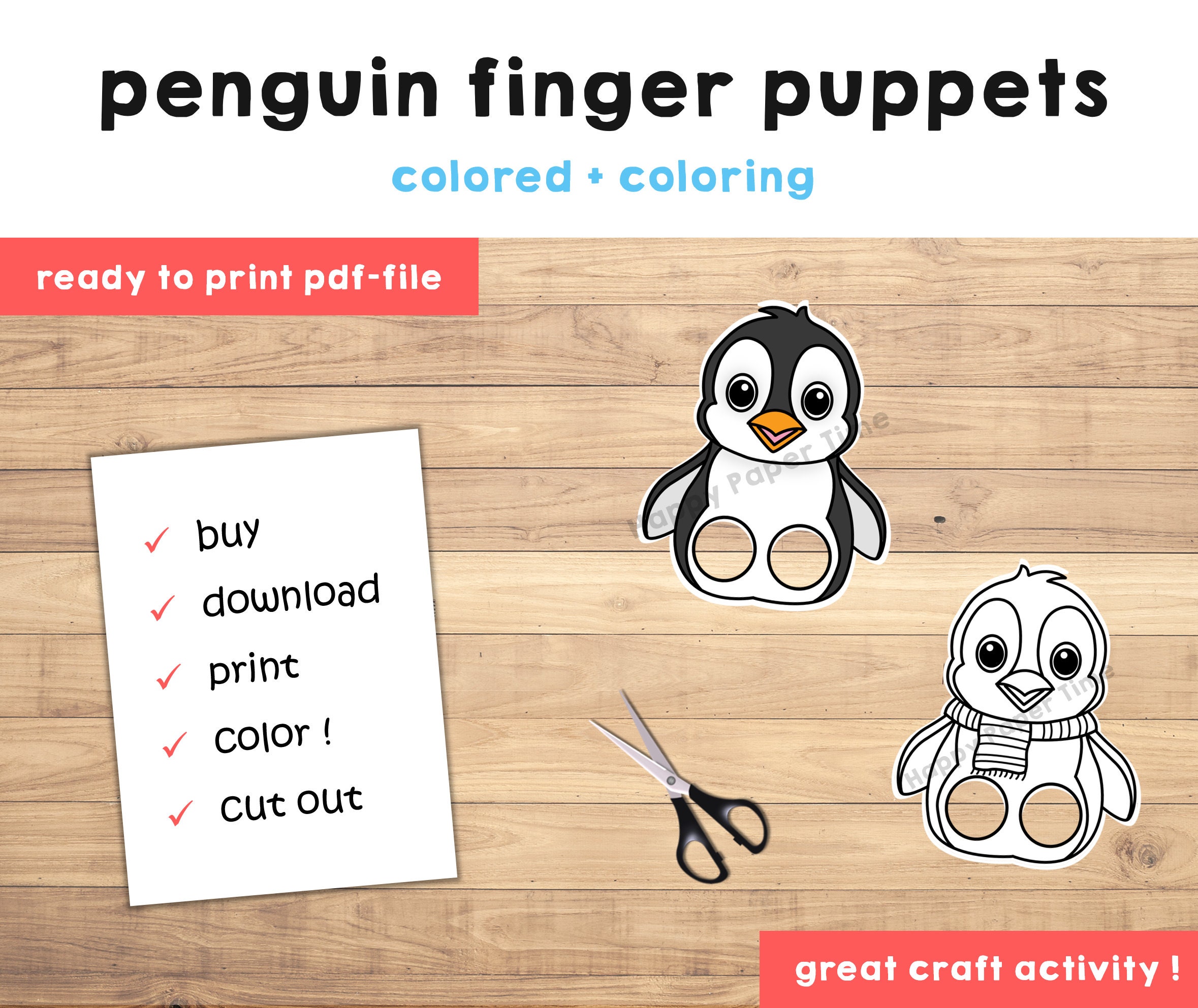 Penguin Puppet Paper Craft Printable Finger Puppet Kids Craft | Etsy ...
