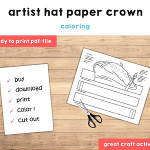 Artist Hat Painter Paper Crown French Party Coloring Printable Kids ...