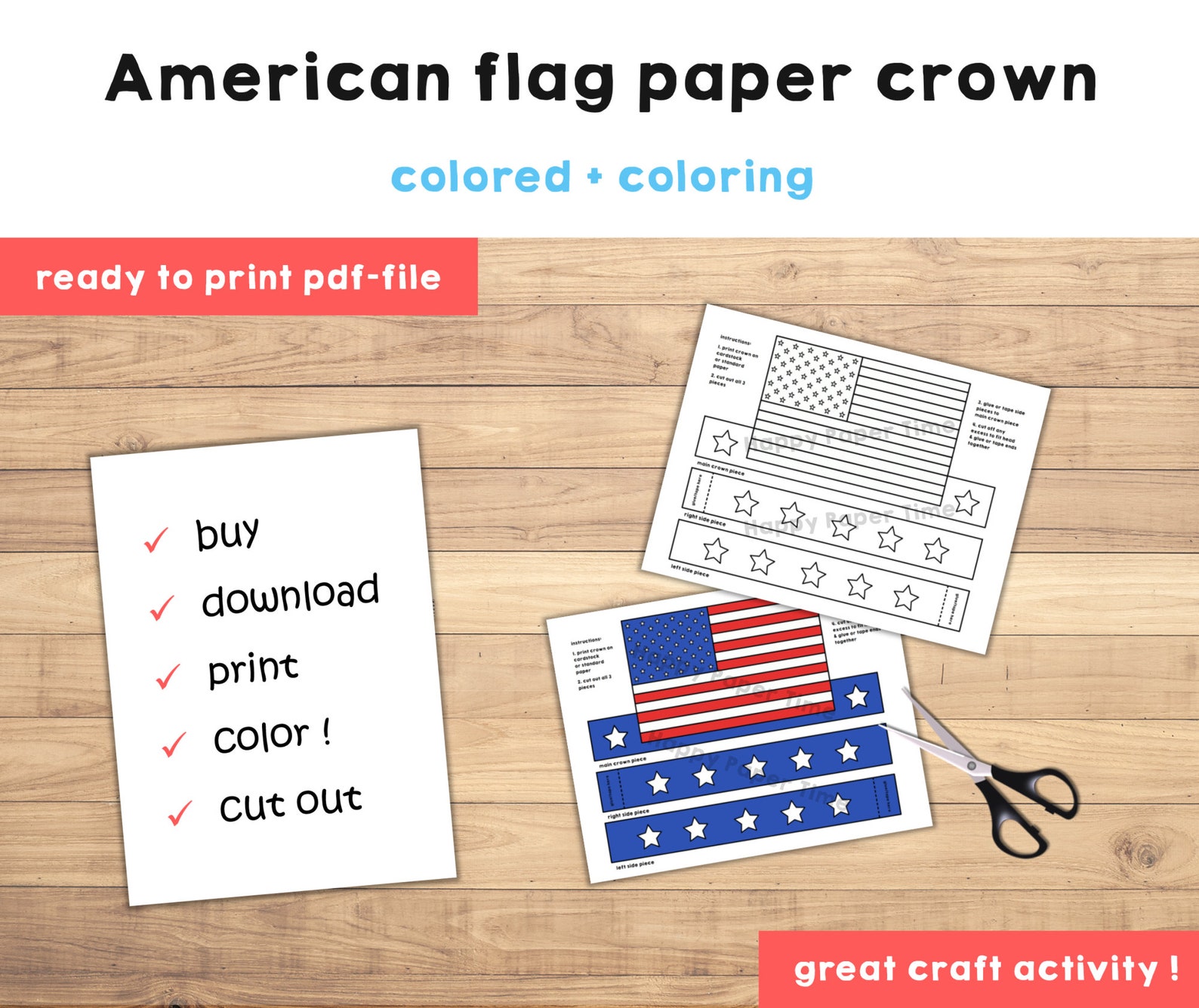 American Flag Paper Crown 4th of July Patriotic Headband - Etsy