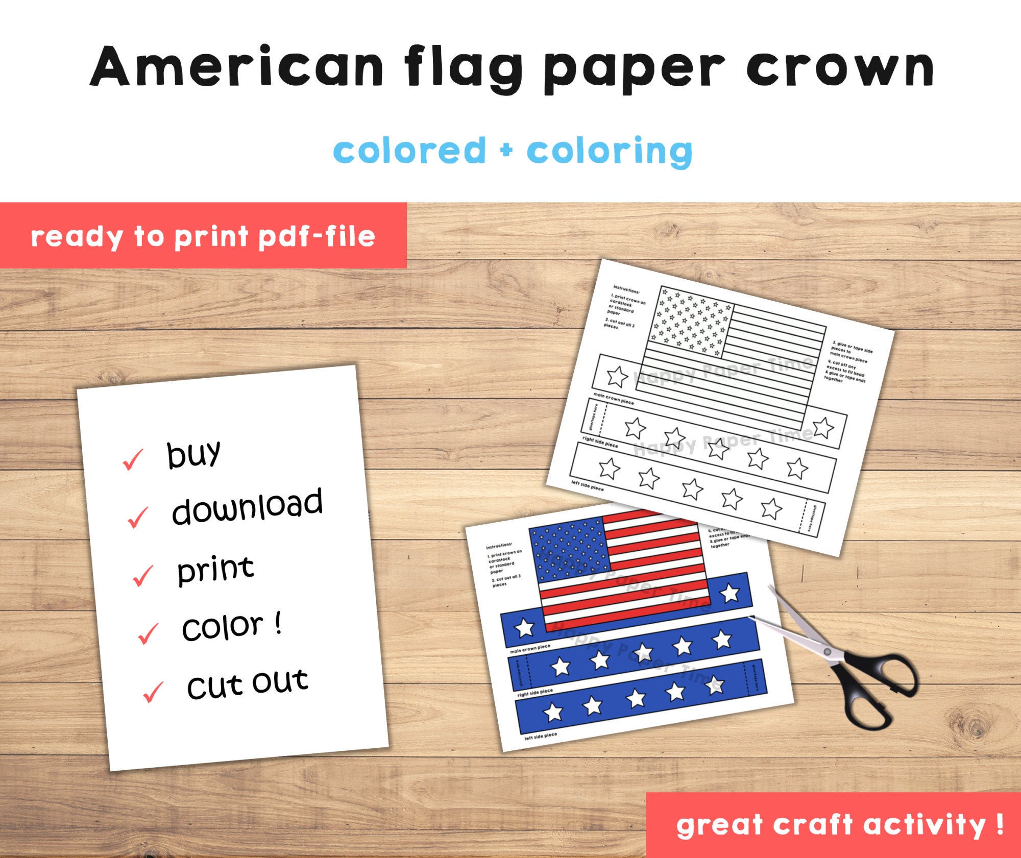 American Flag Paper Crown 4th of July Patriotic Headband - Etsy