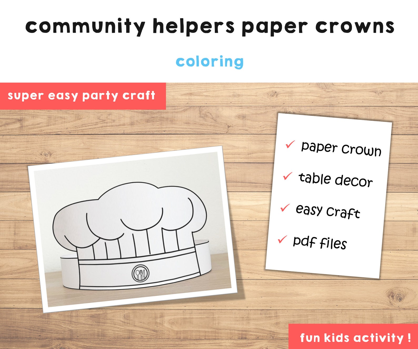 Community Helpers Paper Crowns Astronaut Pilot Chef Sailor Soldier ...