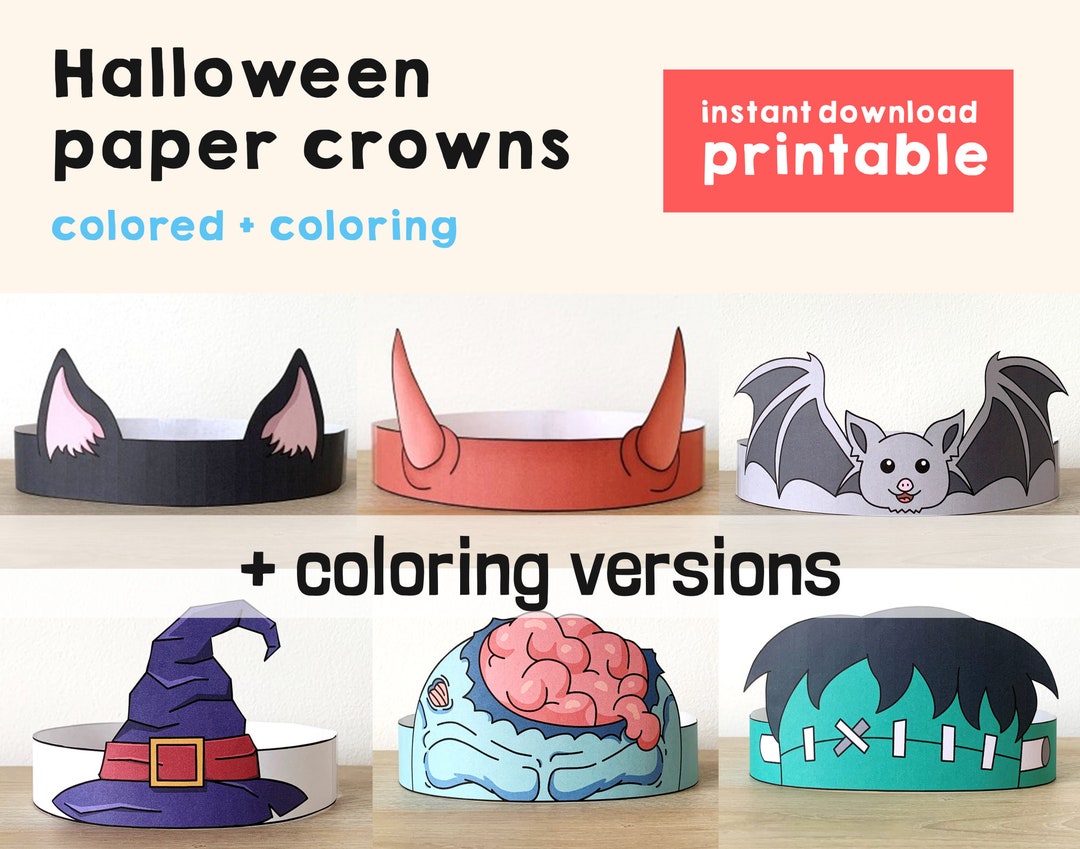 Halloween Paper Crowns Witch Zombie Bat Devil Frankenstein Printable ...