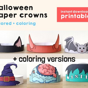Halloween Paper Crowns Witch Zombie Bat Devil Frankenstein Printable ...