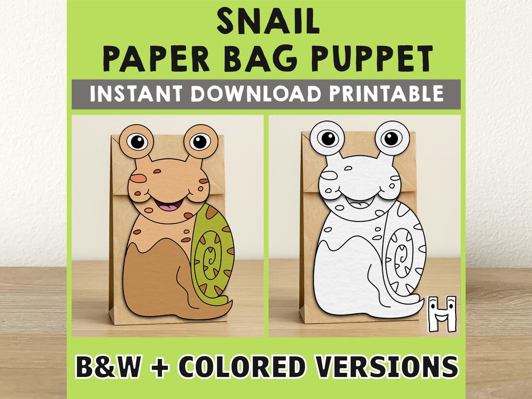 Snail Paper Bag Puppet Printable Spring Bugs Insects Animal Craft ...