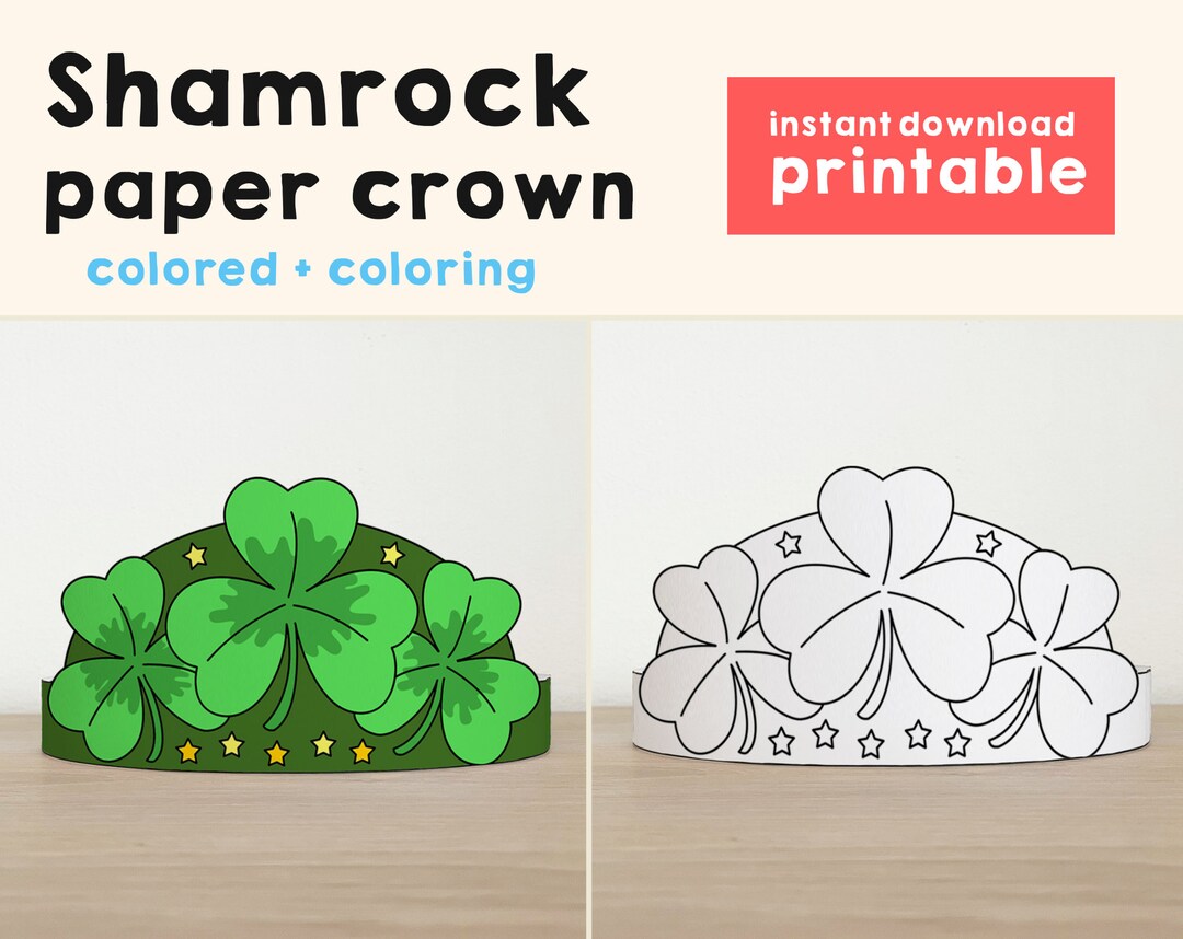 Shamrock Clovers Paper Crown Headband St Patrick's Day Party Coloring ...