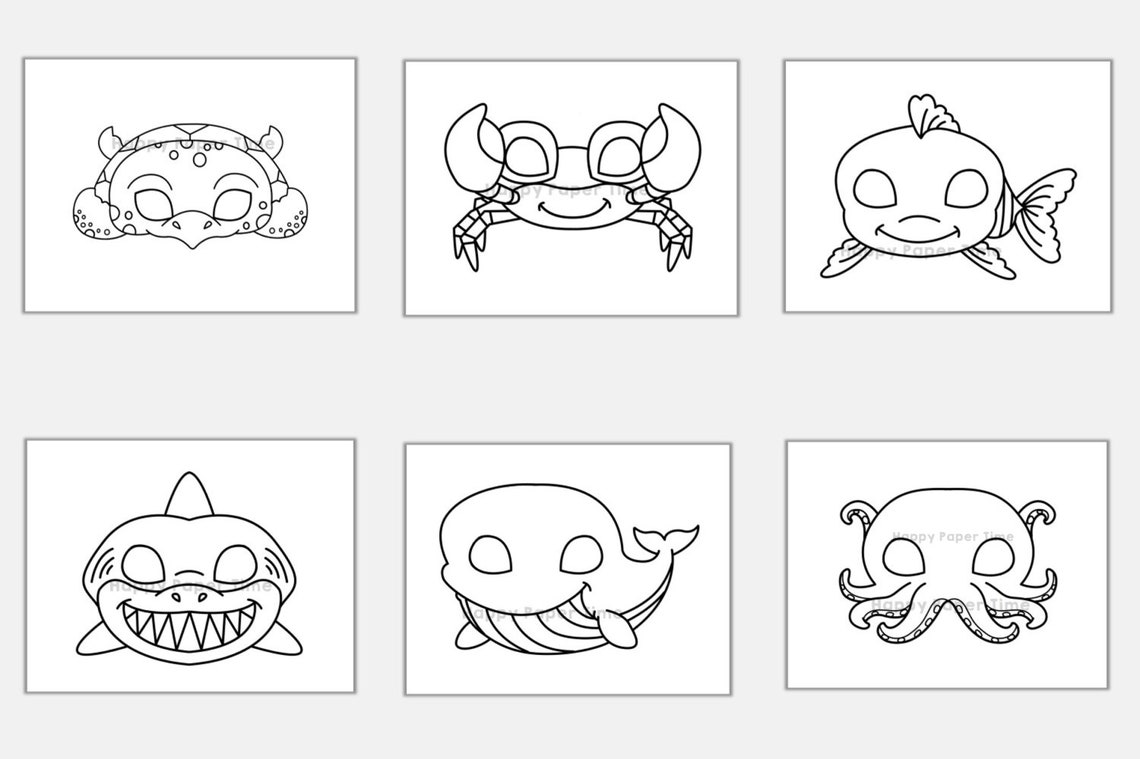 Ocean Animal Masks Template Crab Sea Turtle Whale Shark - Etsy