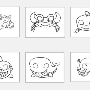 Ocean Animal Masks Template Crab Sea Turtle Whale Shark Octopus Fish ...