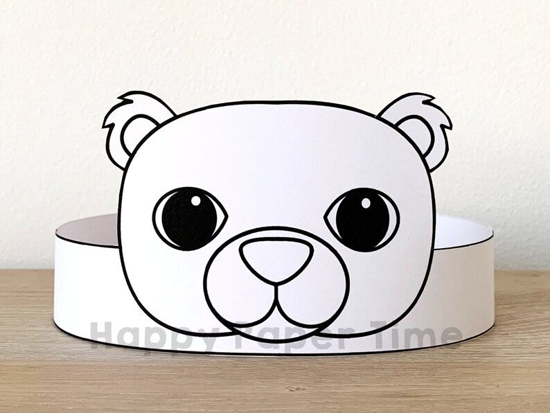 Polar Bear Paper Crown Party Coloring Paper Hat Printable Kids Craft ...