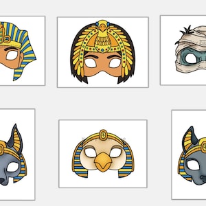 Ancient Egypt Masks Template Pharaoh Cleopatra Mummy Horus Anubis Bast Crafting Kid Party Favor ...
