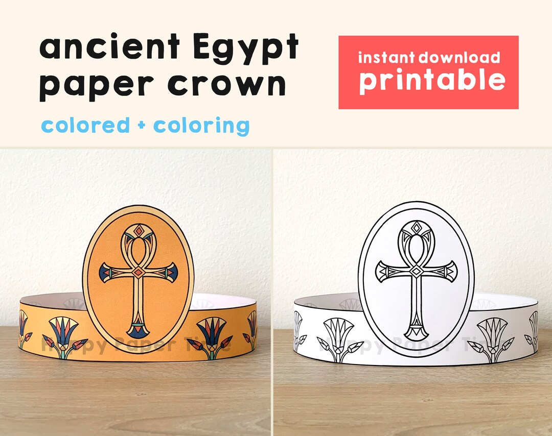 Ancient Egypt Ankh Paper Crown Hat Template Party Coloring Printable ...