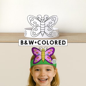 Butterfly Paper Crown Party Coloring Printable Kids Craft Cute Girl ...