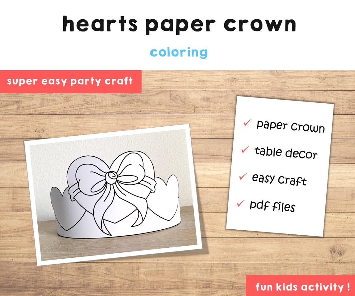 Hearts Valentine Paper Crown Party Activity Printable Kids - Etsy