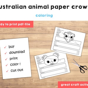 Australian Animal Paper Crowns Safari Koala Kangaroo Crocodile Emu ...