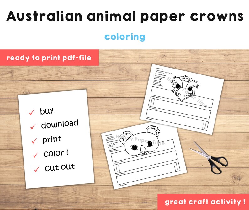 Australian Animal Paper Crowns Safari Koala Kangaroo Crocodile - Etsy