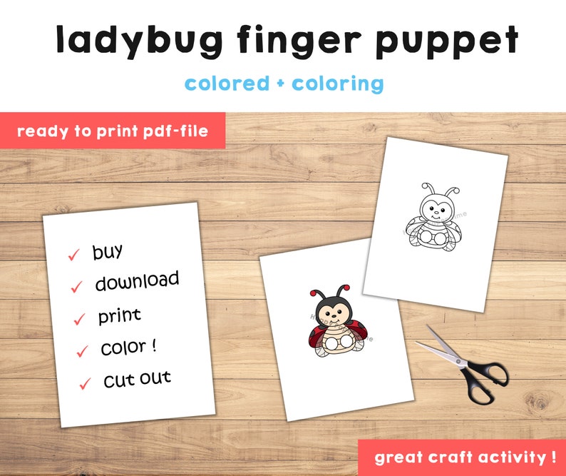 Ladybug Paper Craft Printable Finger Puppet Template Kids | Etsy