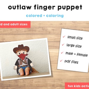 Outlaw Gunslinger Paper Craft Printable Wild West Finger Puppet Kids ...