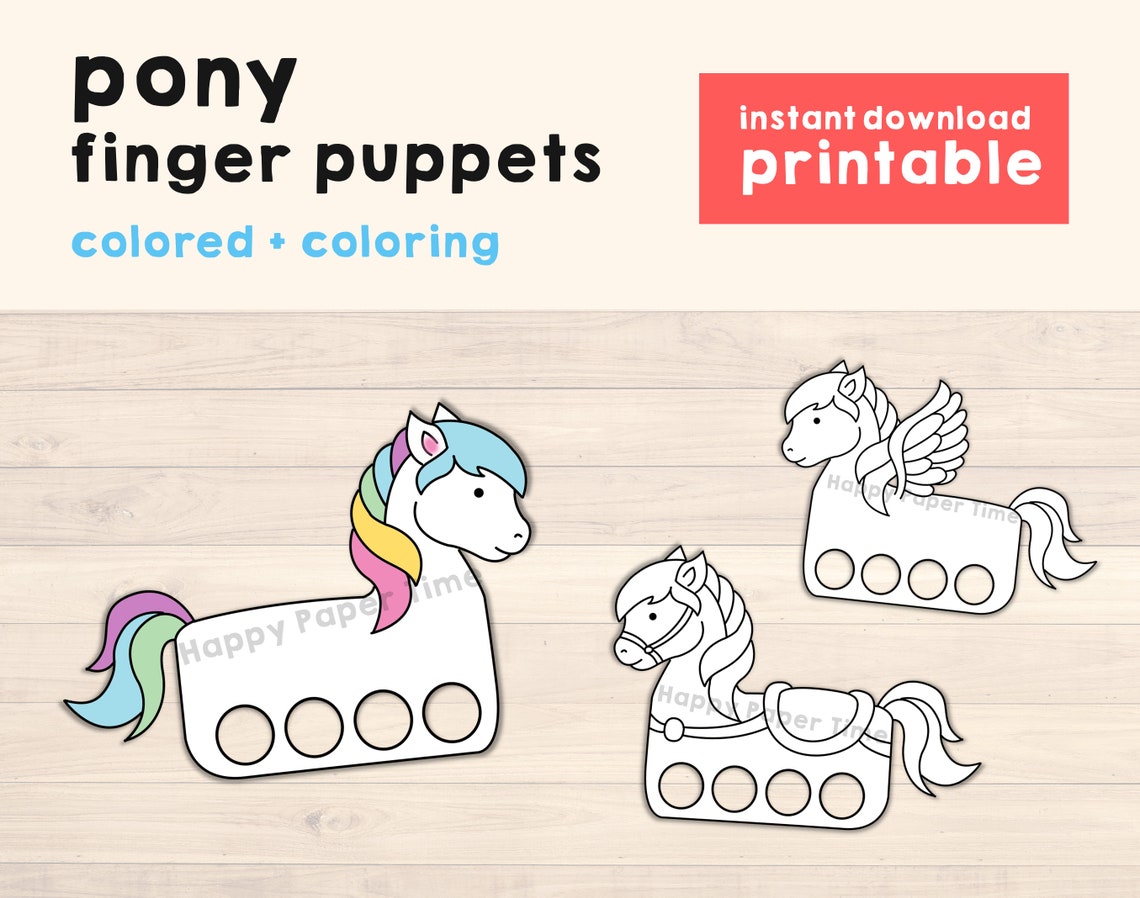 Pony Paper Craft Printable Finger Puppet Kids Craft Pony Birthday Party ...