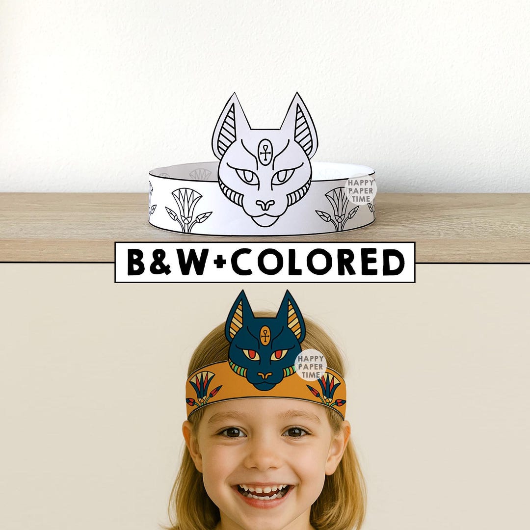 Ancient Egypt Cat Paper Crown Hat Template Party Coloring Printable ...