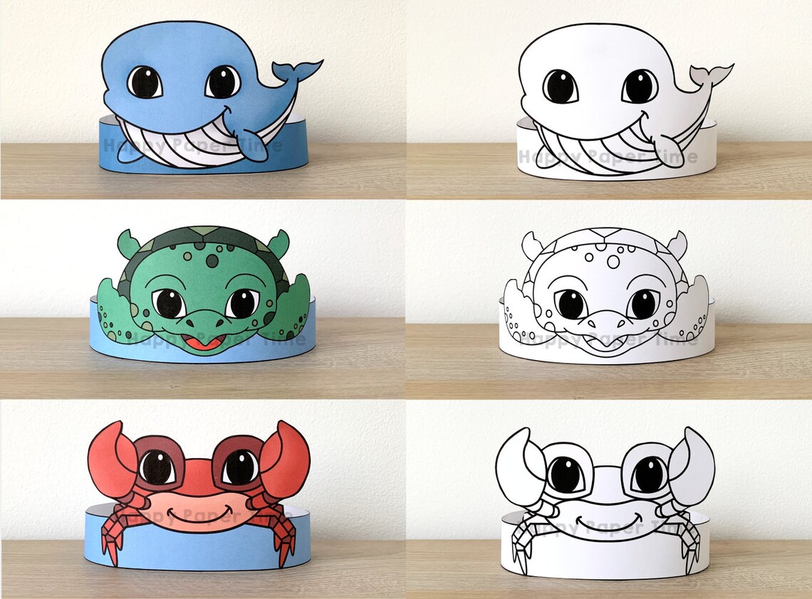 Ocean Animals Paper Crowns Shark Fish Octopus Whale Sea Turtle Crab ...
