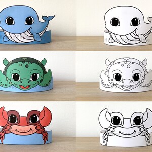 Ocean Animals Paper Crowns Shark Fish Octopus Whale Sea Turtle Crab ...