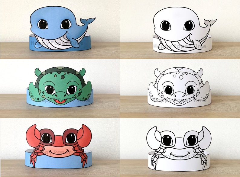Ocean Animals Paper Crowns Shark Fish Octopus Whale Sea Turtle - Etsy