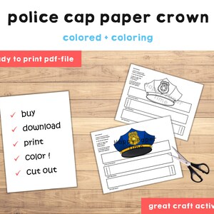 Police Cap Hat Paper Crown Party Coloring Printable Kids Craft ...