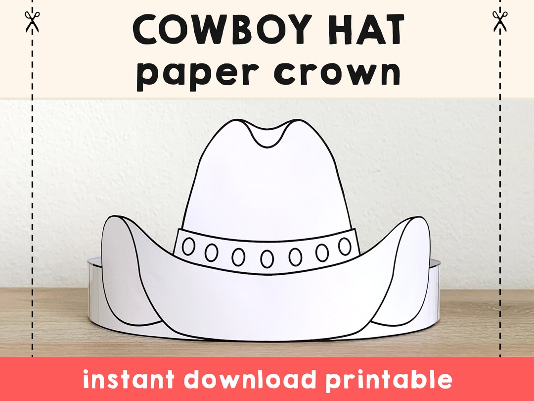 Cowboy Hat Paper Crown Party Coloring Printable Kids Craft Wild West ...