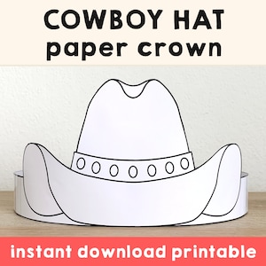 Cowboy Hat Paper Crown Party Coloring Printable Kids Craft Wild West ...