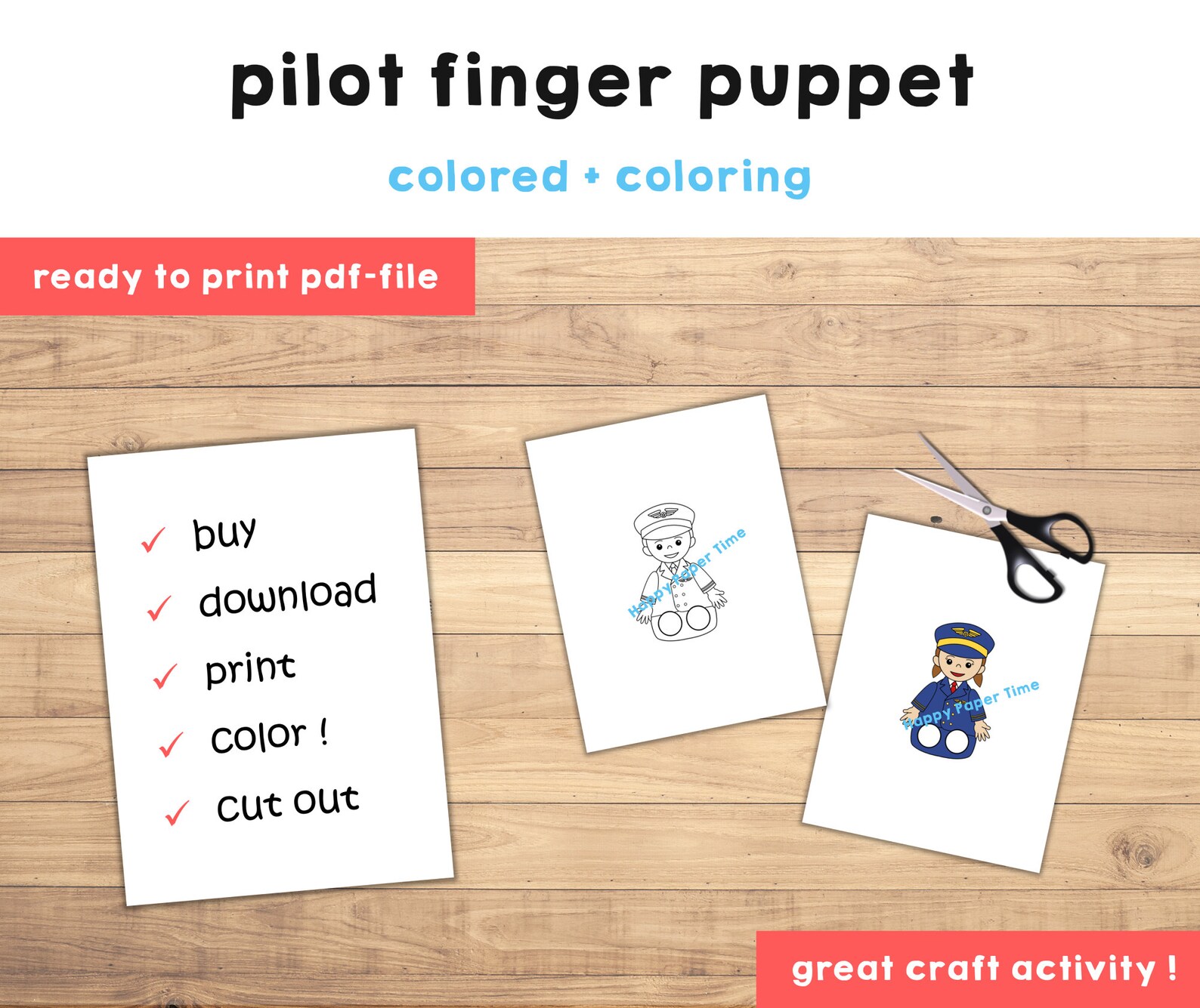 Pilot Paper Craft Printable Community Helper Finger Puppet Kids Craft ...