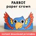 Parrot Paper Crown Headband Pet Animal Printable Kids Craft Bird Party ...