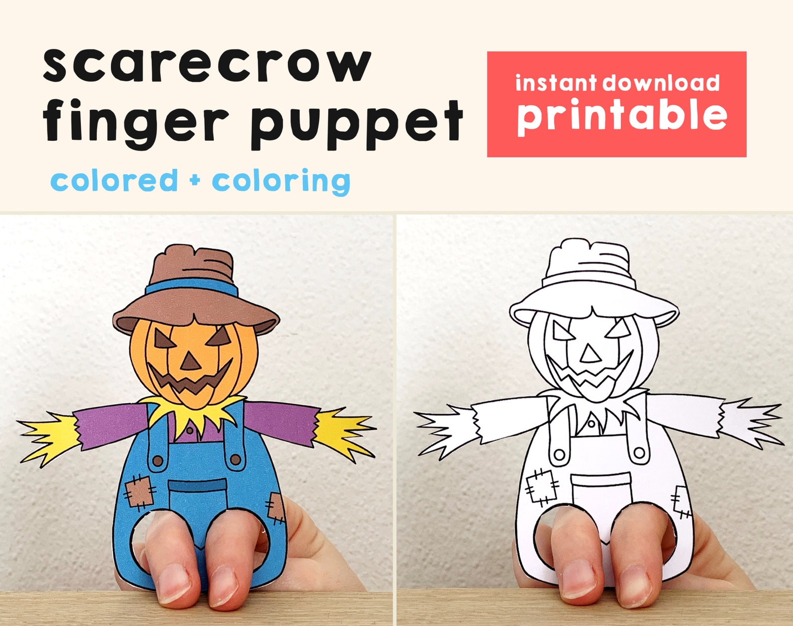 Scarecrow Paper Craft Printable Halloween Spooky Day Finger | Etsy