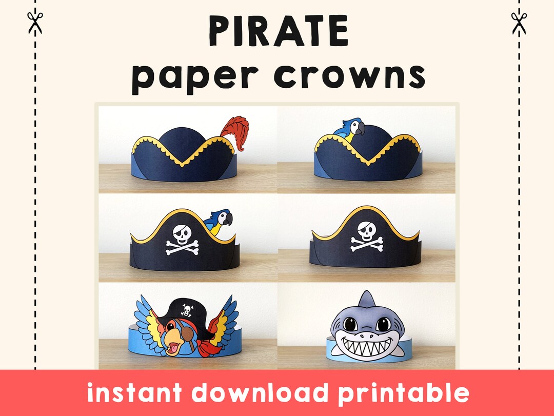 Pirate Paper Crowns Pirate Captain Parrot Shark Printable Costume DIY ...