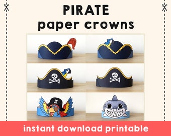 Pirate Hat Paper Crown Template Pirate Captain Party Headband Coloring ...