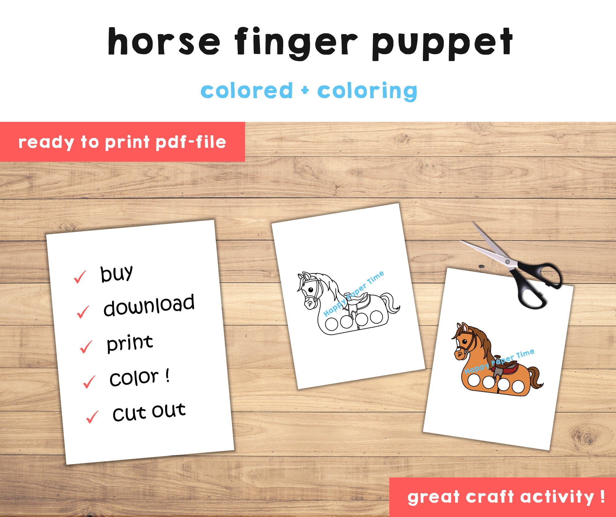 Horse Paper Craft Printable Wild West Finger Puppet Kids Craft Kids ...