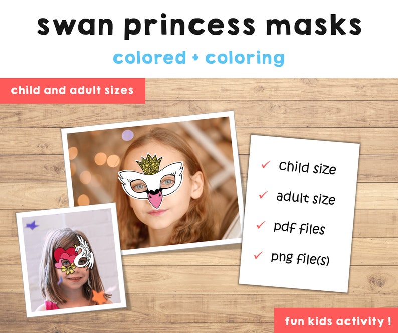 Swan Princess Party Printable Masks Fairytale Kids Party Mask | Etsy