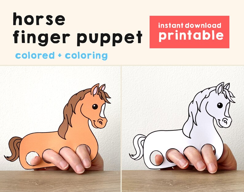 Horse Paper Craft Printable Pony Farm Animal Finger Puppet - Etsy