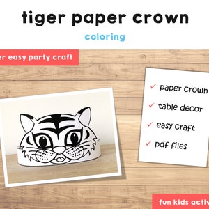 Tiger Paper Crown Coloring Printable Kids Craft Tiger Birthday Party ...