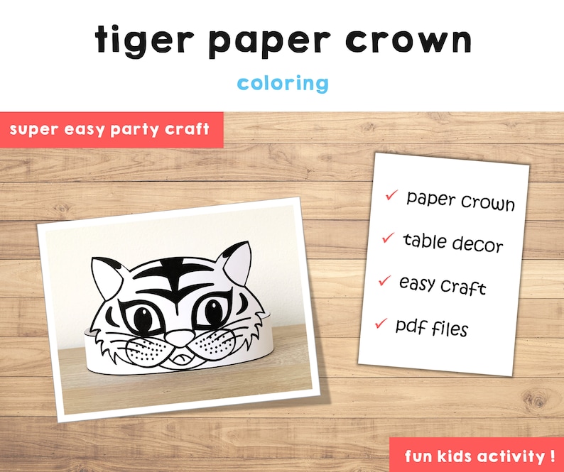 Tiger Paper Crown Coloring Printable Kids Craft Tiger Birthday | Etsy