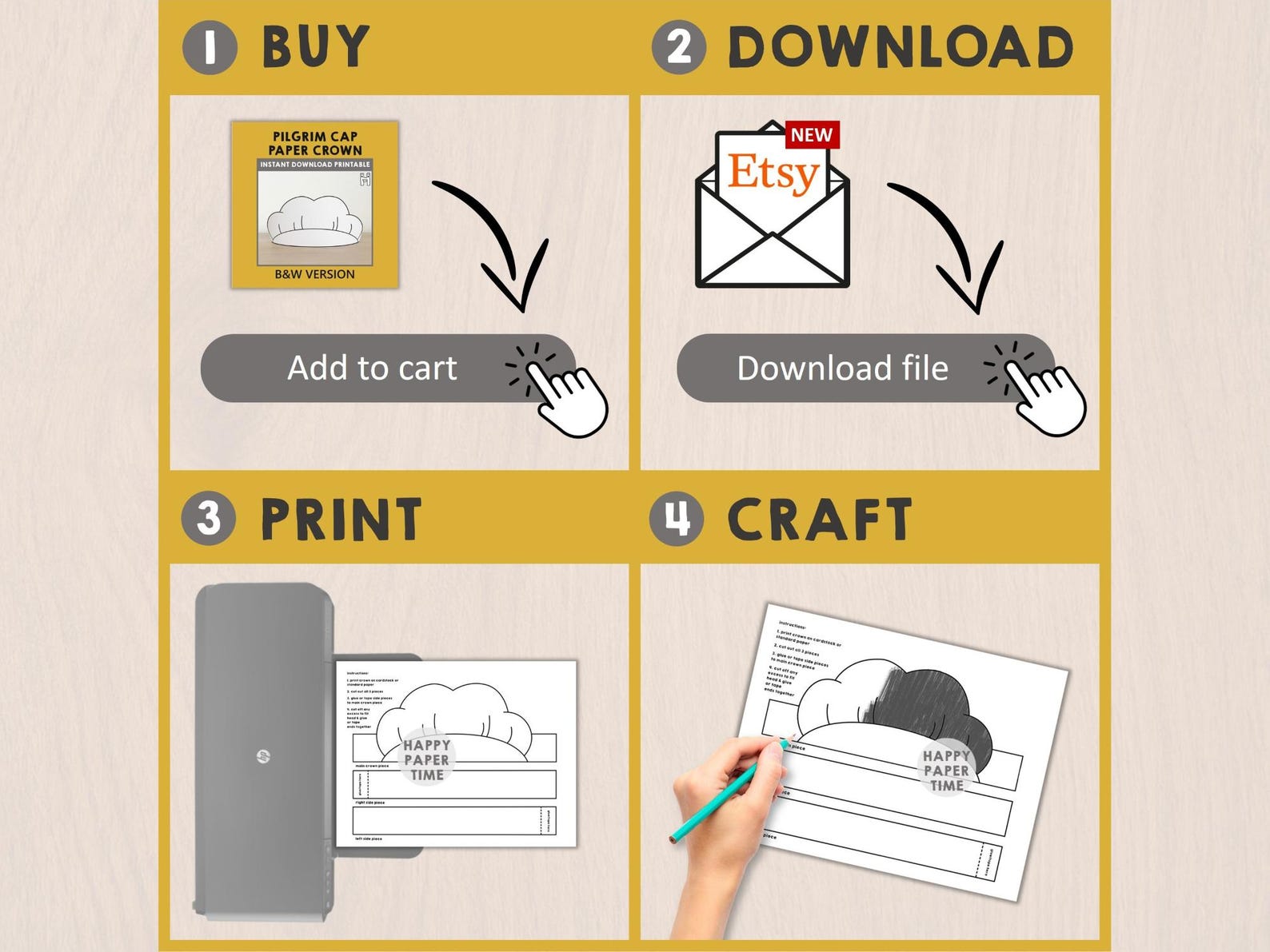 Pilgrim Cap Hat Paper Crown Headband Thanksgiving Settler Party ...