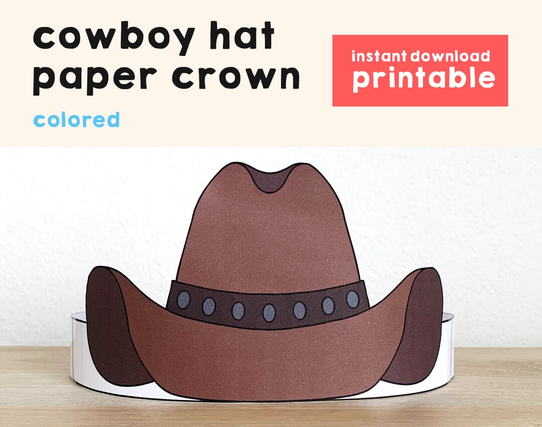 Cowboy Hat Paper Crown Party Printable Kids Craft Wild West - Etsy