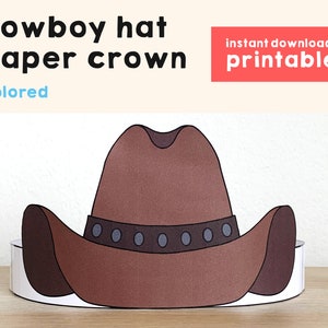 Cowboy Hat Paper Crown Party Printable Kids Craft Wild West - Etsy