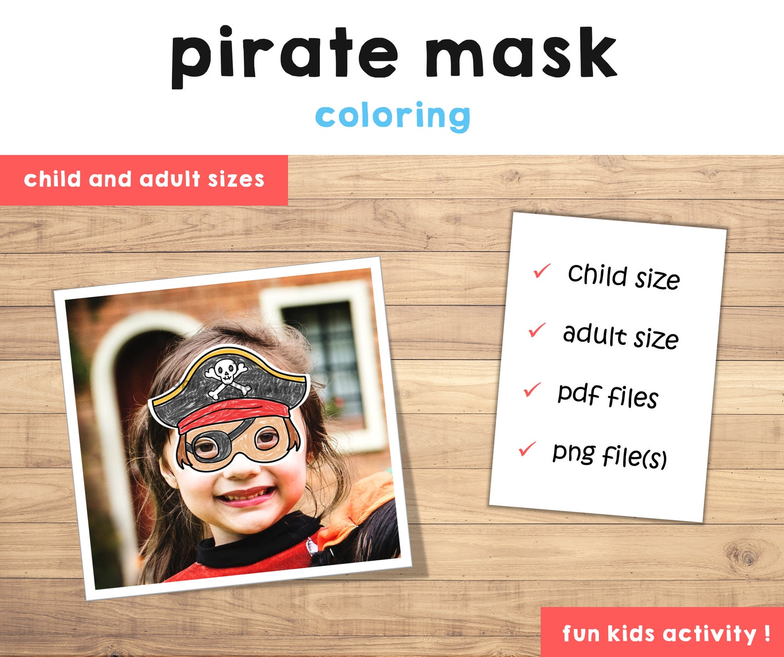 Pirate Captain Mask Costume Coloring Printable Party Favor Craft ...